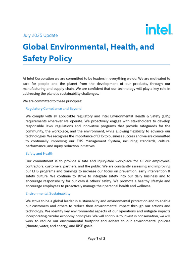 Environmental Health Safety Policy | PDF | Safety | Sustainability