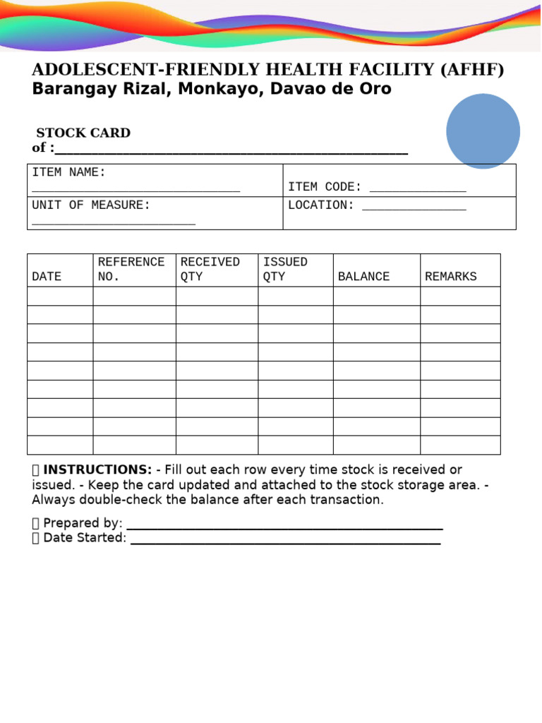 Afhf Stock Card Template | PDF