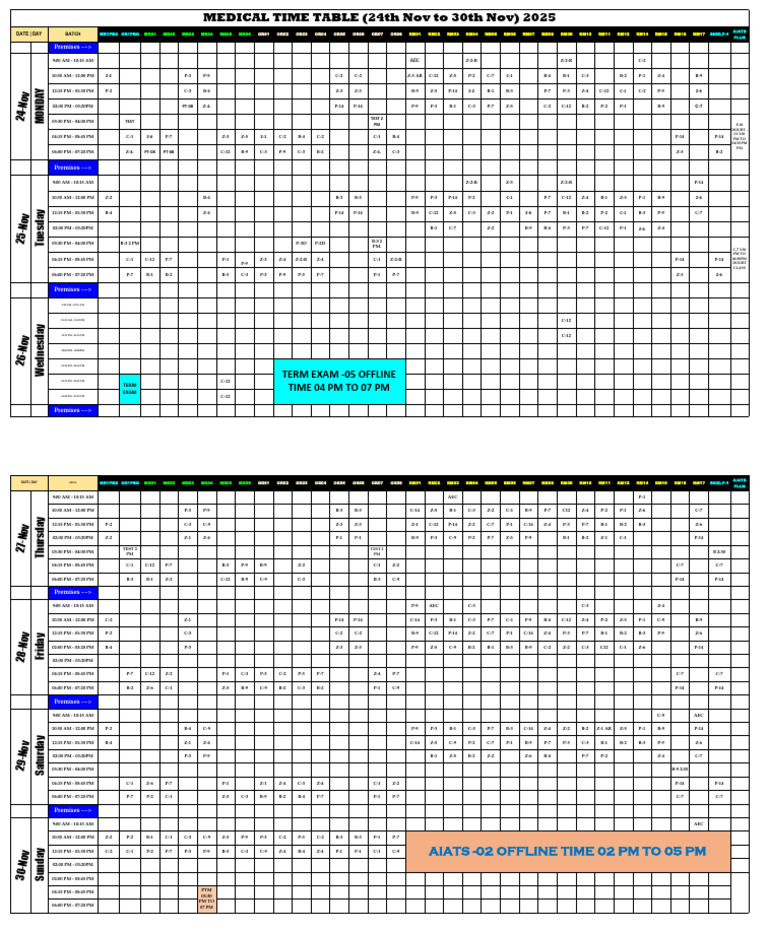 Medical Time Table: Nov 24-30, 2025 | PDF
