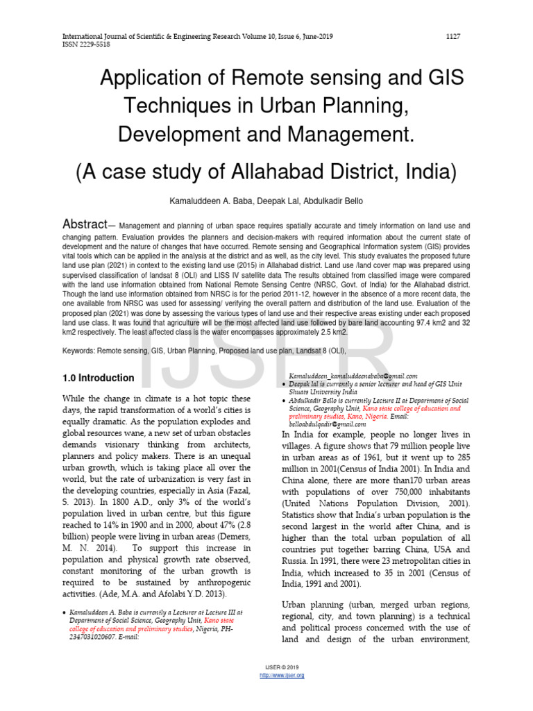 GIS and Remote Sensing in Urban Planning | PDF