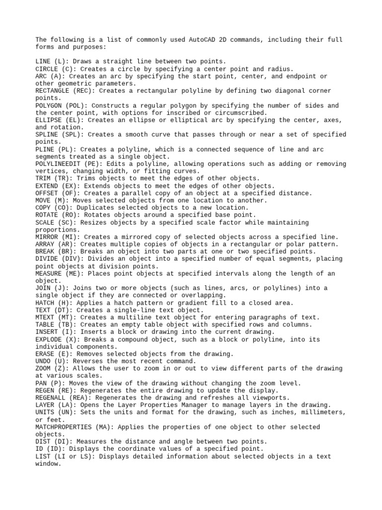 Commonly Used AUTOCAD Commands | PDF | Ellipse | Elementary Geometry