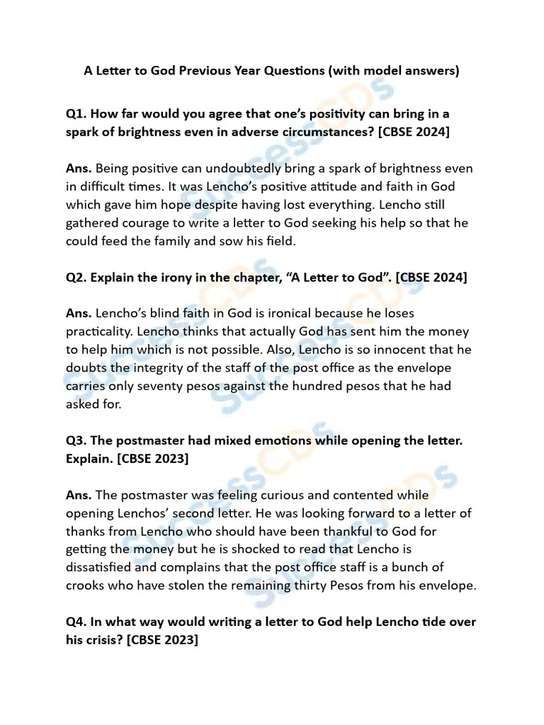 A Letter to God: Key Questions & Answers | PDF