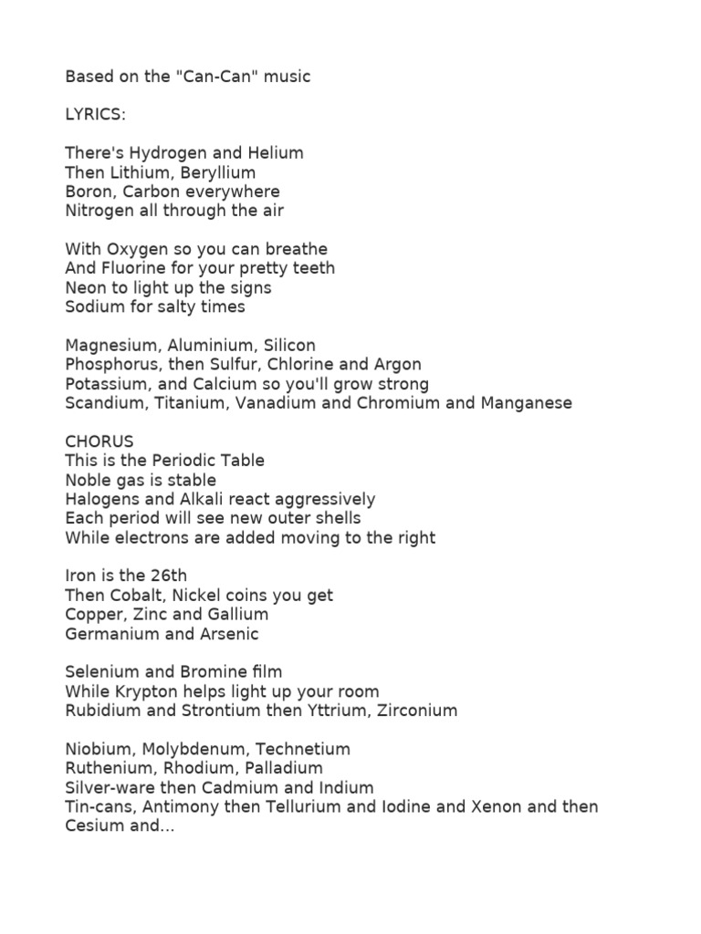 Periodic Table Song Lyrics | PDF