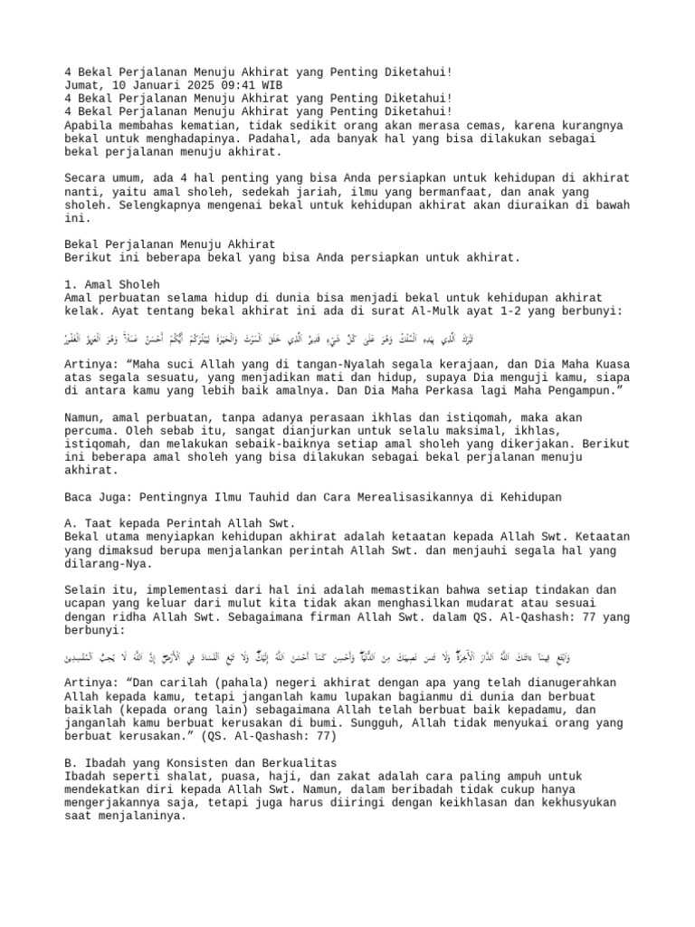 4 Bekal Perjalanan Menuju Akhirat | PDF