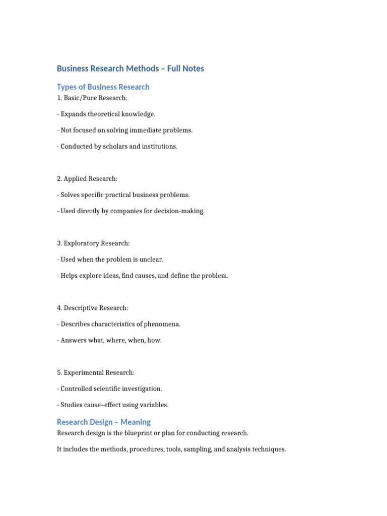 Business Research Full Notes | PDF | Experiment | Hypothesis