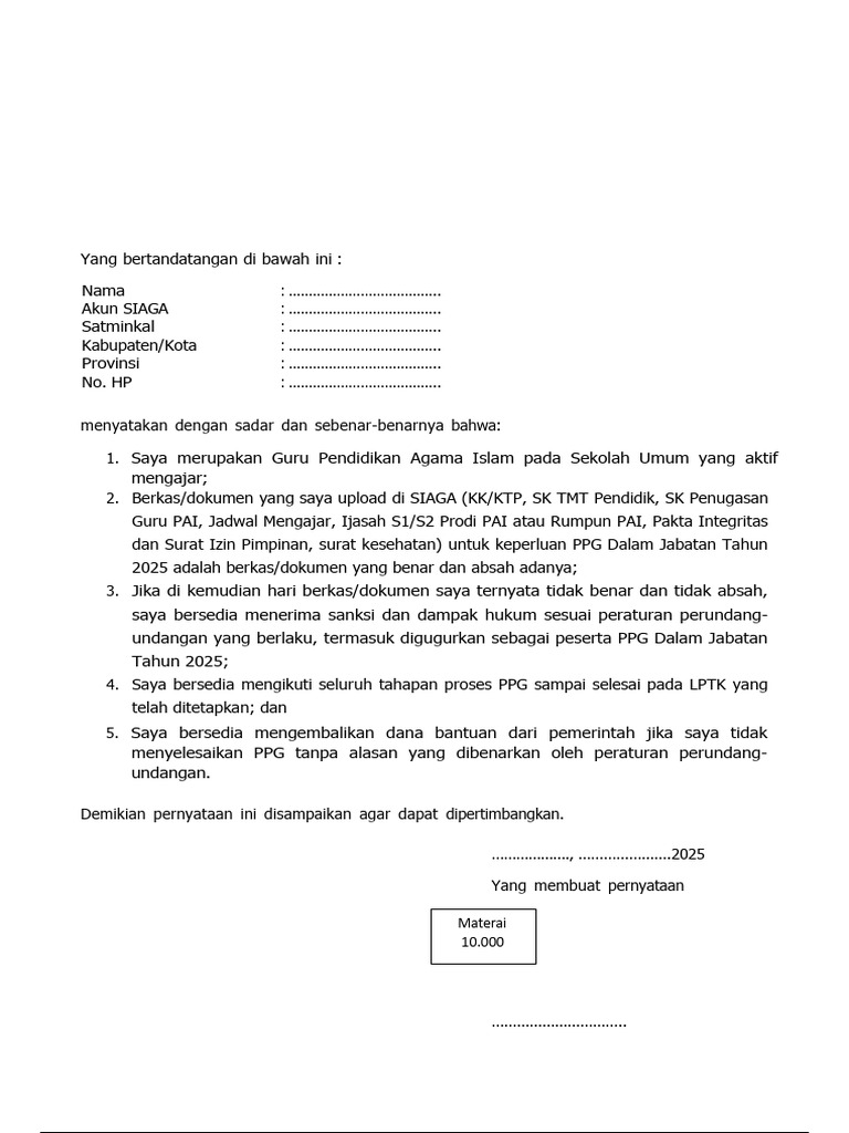 Template Form Pendaftaran PPG PAI | PDF