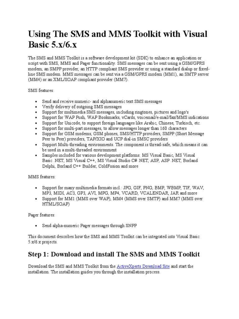 SMS Toolkit Integration in VB 5.x/6.x | PDF | Short Message Service ...