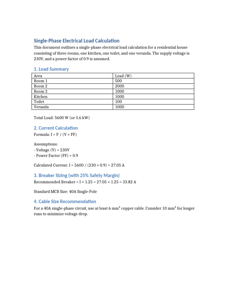 Single-Phase Load Calculation Guide | PDF