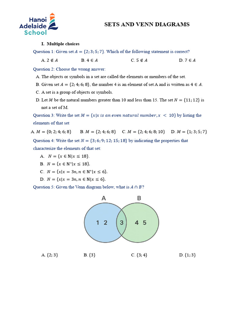 Sets and Venn Diagrams Exercises | PDF | Mathematics | Mathematical Logic