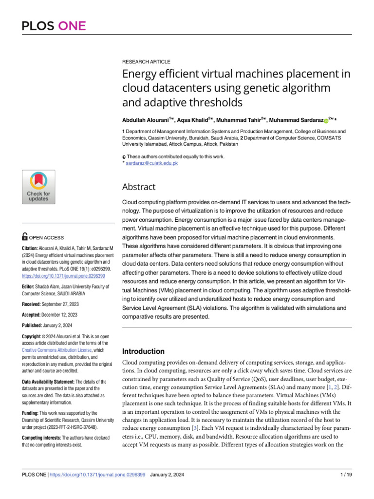 Energy Efficient Virtual Machines Placement in Cloud Datacenters Using ...