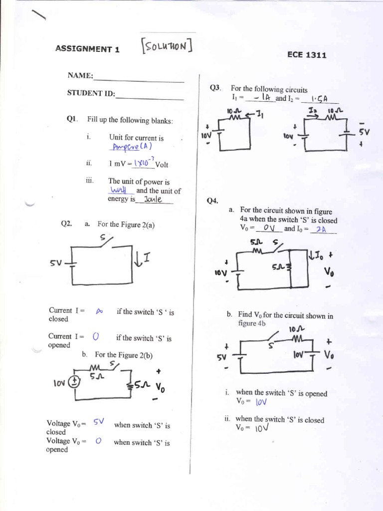 Ece 1311 Electric Circuits Assignment And Solution Pdf