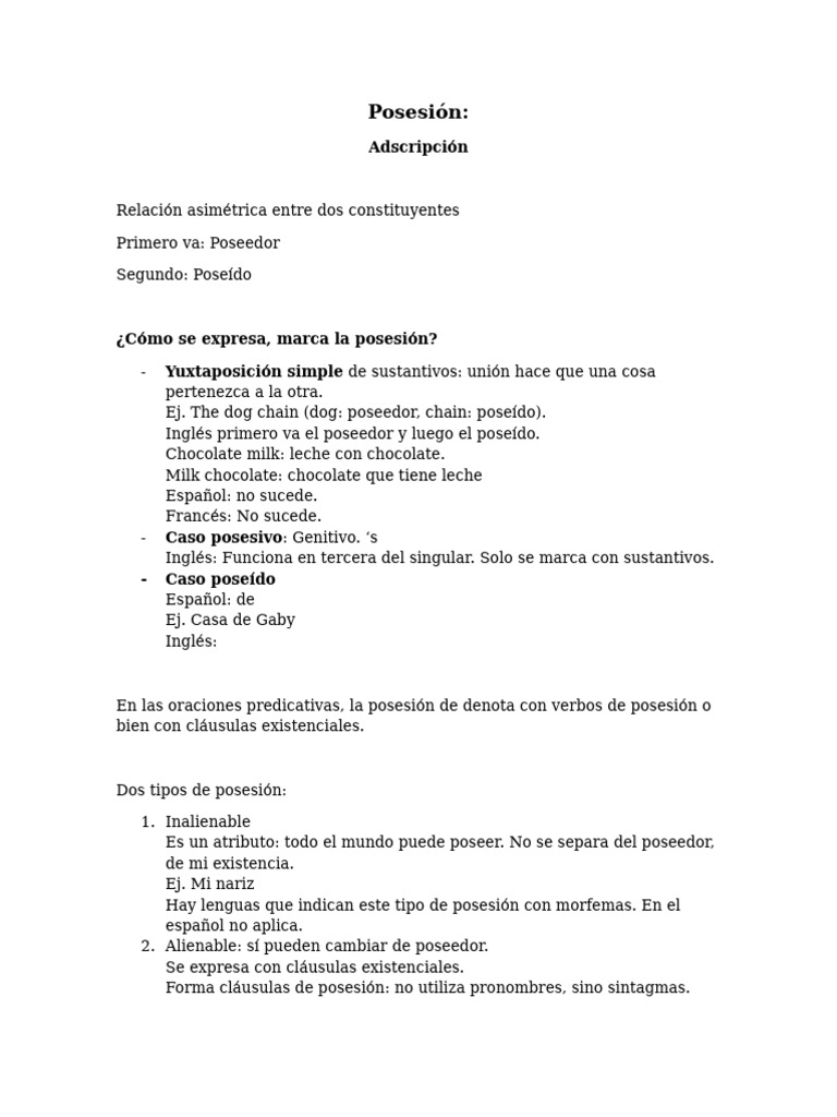 Tipos de Posesión en Lenguas Comparadas | PDF