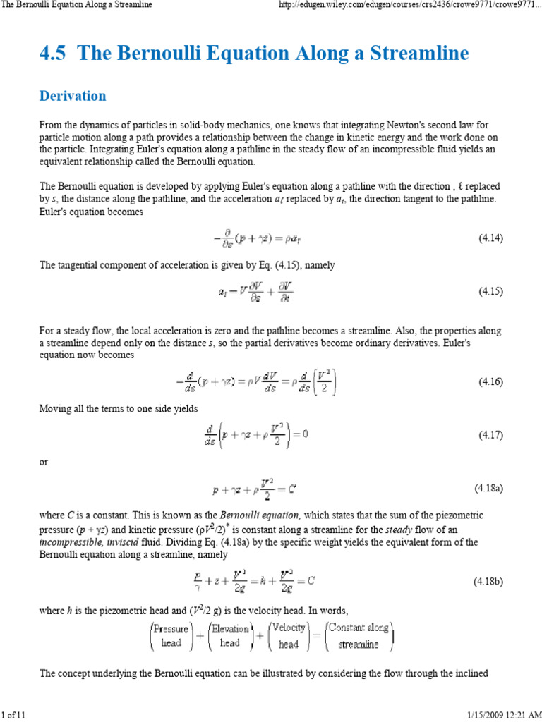 Bernoulli Equation Derivation and Applications | PDF | Fluid Dynamics ...