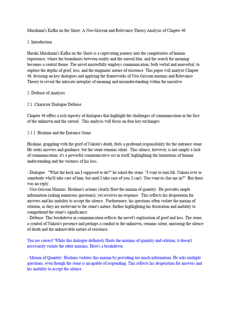 Murakami's Kafka On The Shore - A Neo-Gricean and Relevance Theory ...