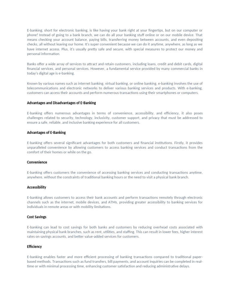 Advantages and Disadvantages of E-Banking | PDF | Online Banking ...