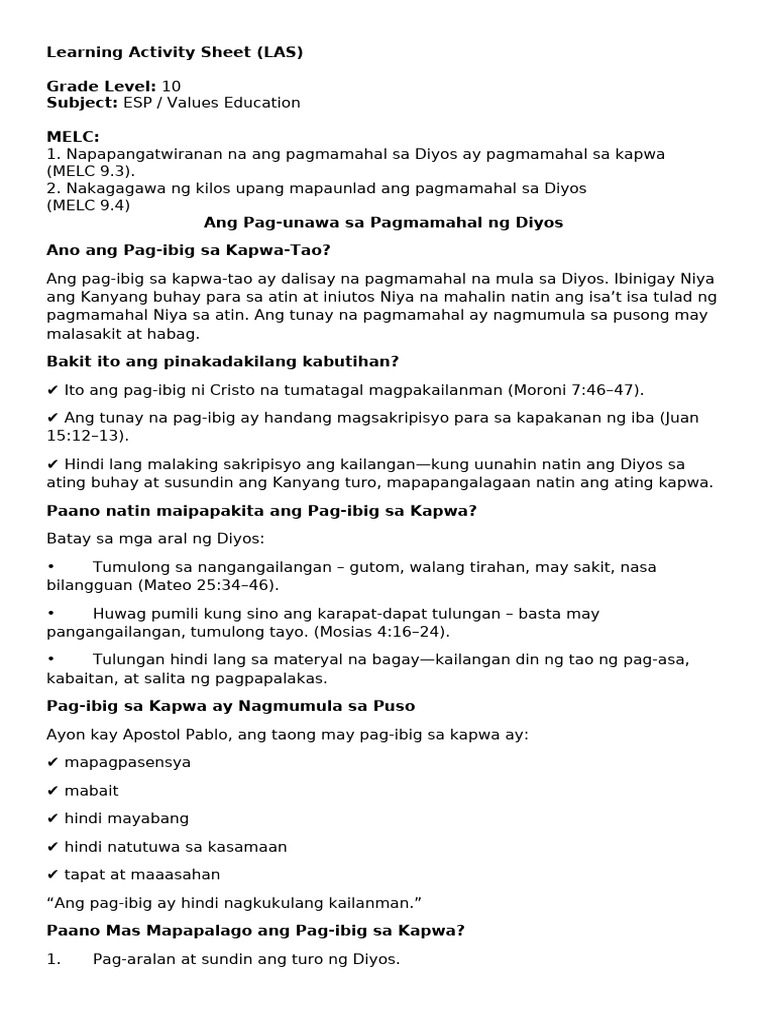 Learning Activity Sheet 2 | PDF