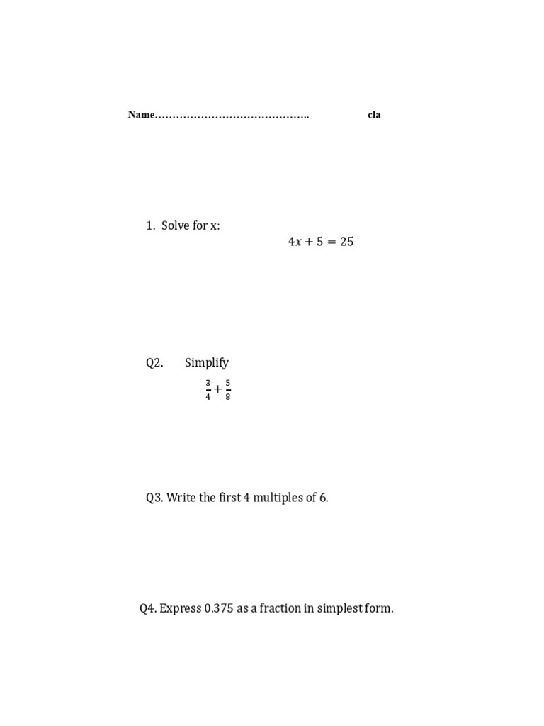 Mathematics Skill Review Test | PDF