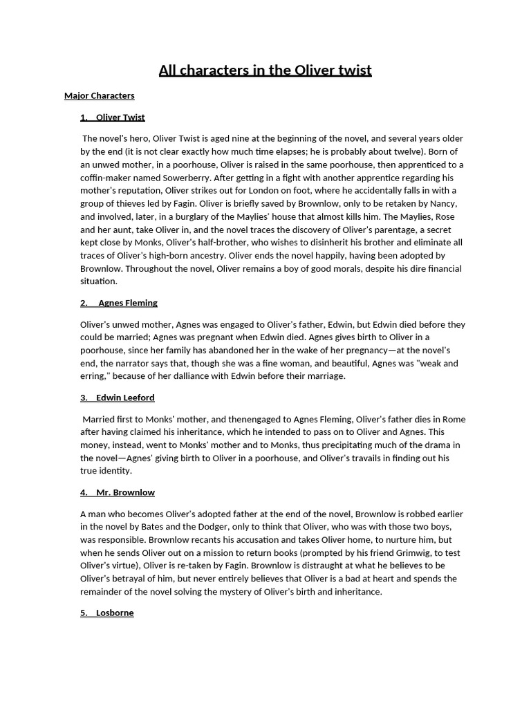 Key Characters in Oliver Twist | PDF | Nancy (Oliver Twist) | Fagin
