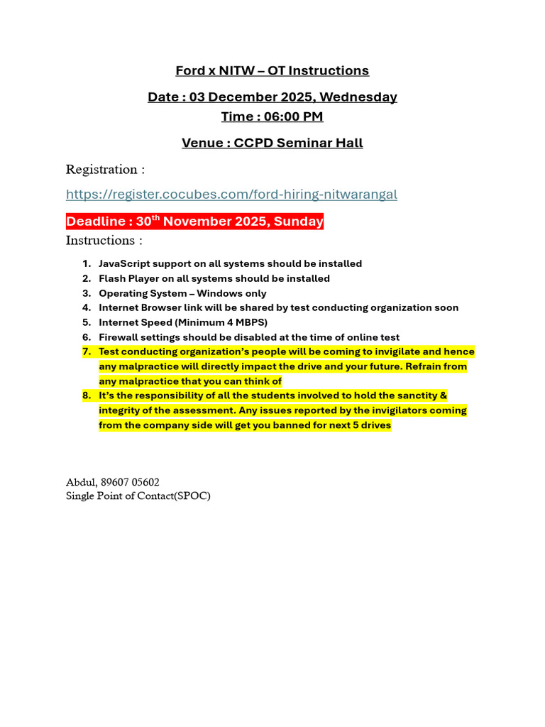 Ford X NITW OT Instructions | PDF