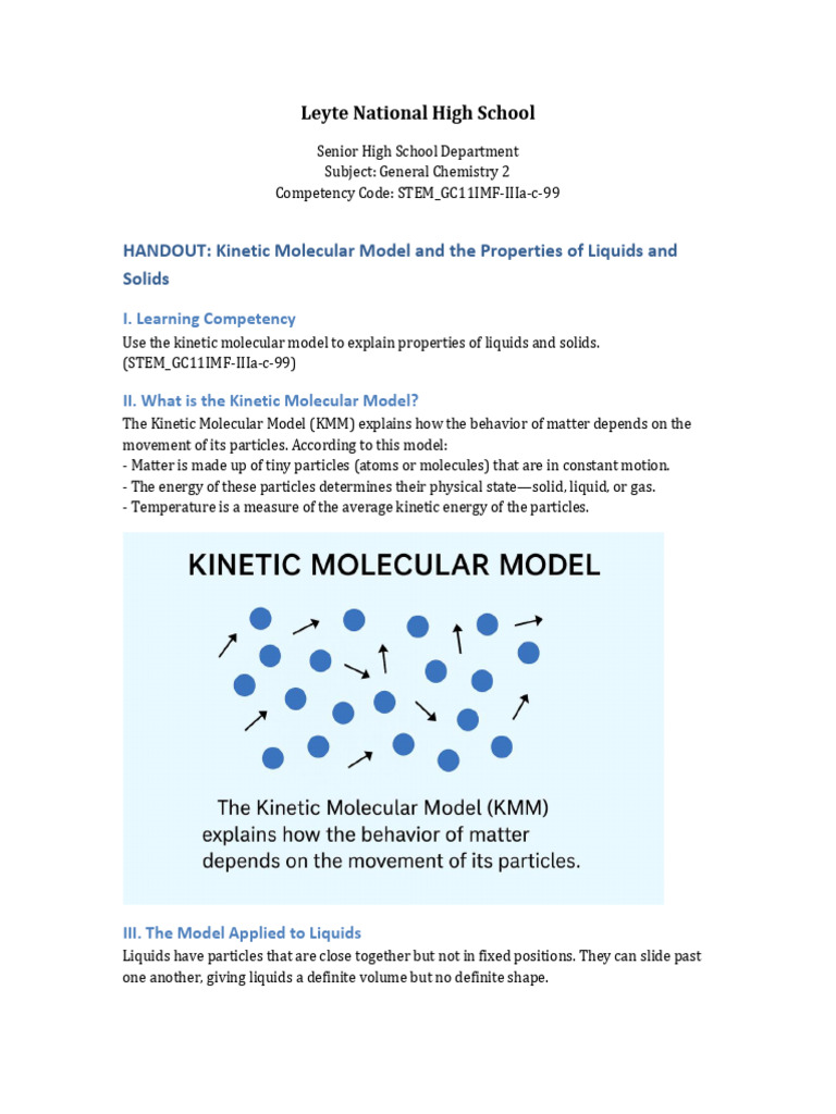 Handout Kinetic Molecular Model | PDF | Liquids | Gases