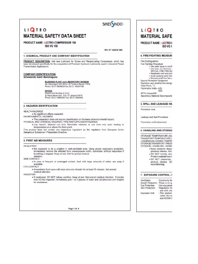 MSDS Oli ISO VG 150 | PDF