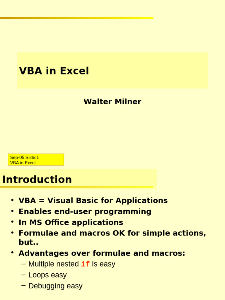 VBA in Excel | PDF | Microsoft Excel | Visual Basic For Applications