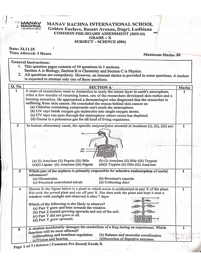 Science Pre Board Paper Class 10th | PDF