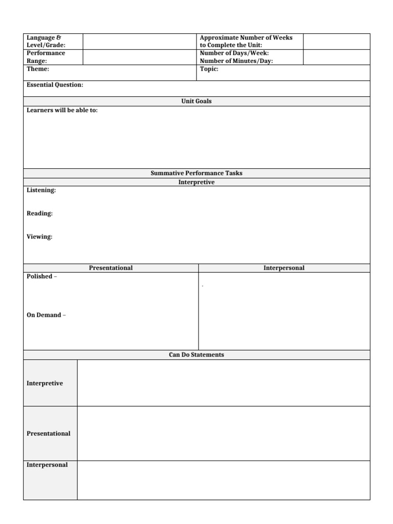 UNITPLAN TEMPLATE (Combine With Lesson Plan!) | PDF