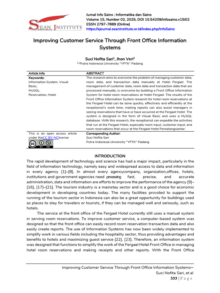 Front Office System Enhances Hotel Service | PDF | Computing ...