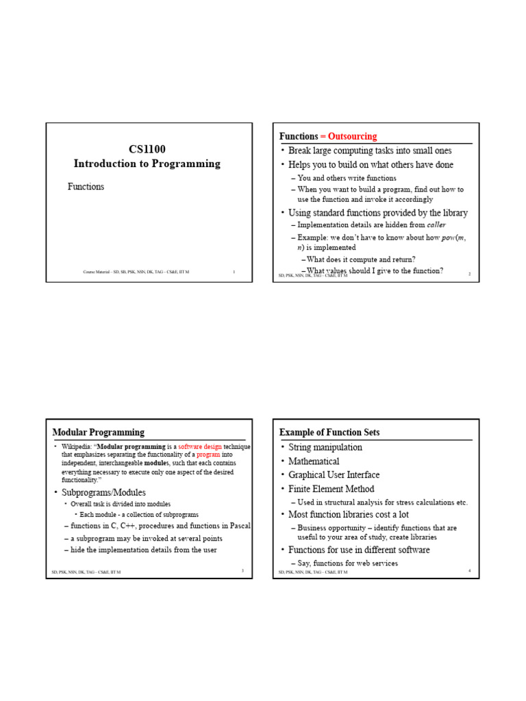 Functions | PDF | Parameter (Computer Programming) | Modular Programming