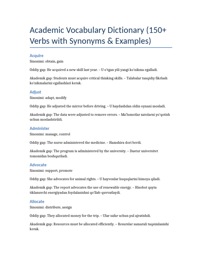 Academic Vocabulary Dictionary | PDF