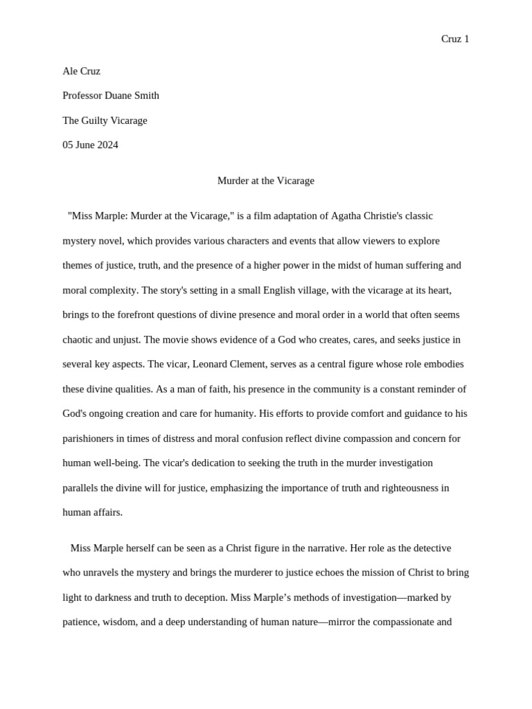 Murder at The Vicarage Essay | PDF | Justice | Crime & Violence