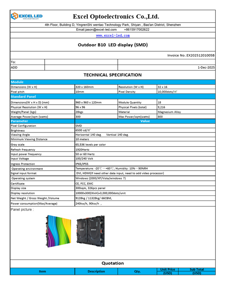 Outdoor B10 LED Display Quotation | PDF | Display Resolution