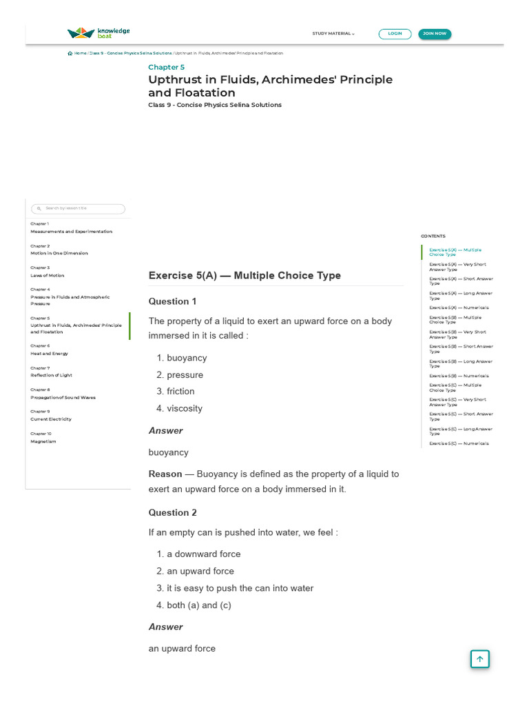 Chapter 5_ Upthrust in Fluids, Archimedes' Principle and Floatation ...