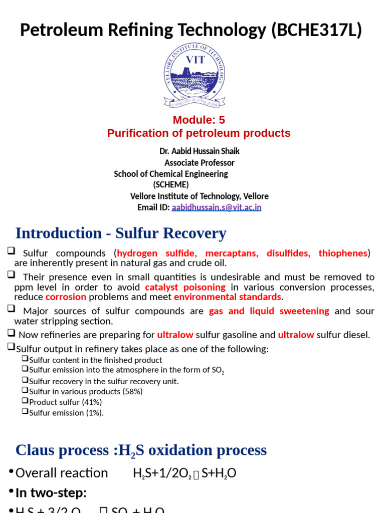 Sulfur Recovery in Petroleum Refining | PDF | Chemical Substances ...