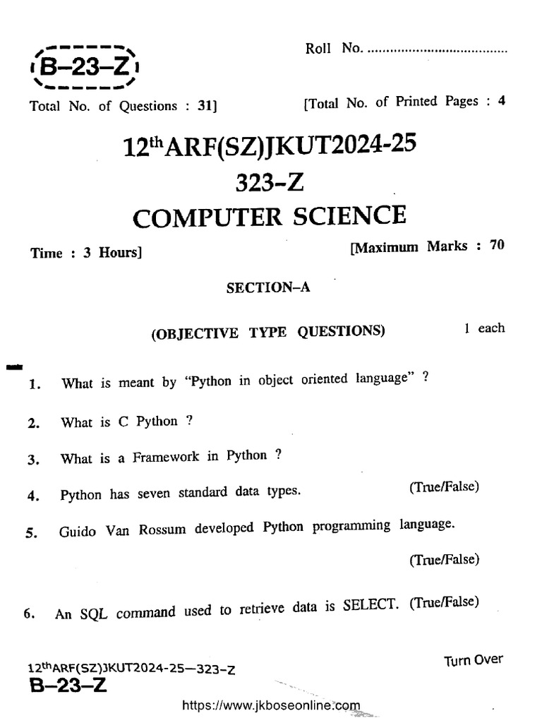 Jk Bose Class 12 Computer Science 323 z 2025 | PDF