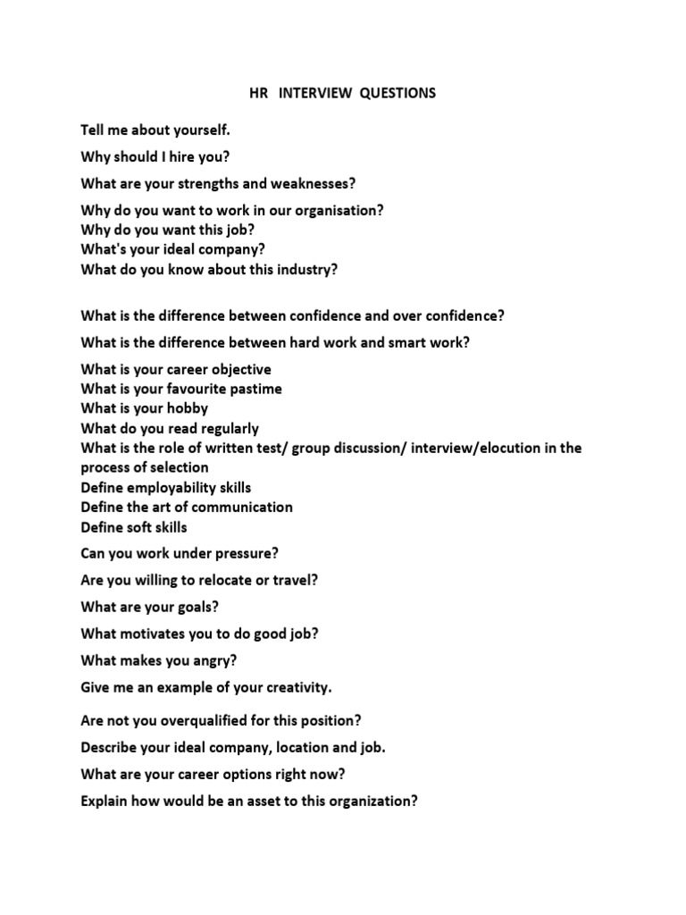 Hr Interview Questions | PDF | Knowledge | Psychology