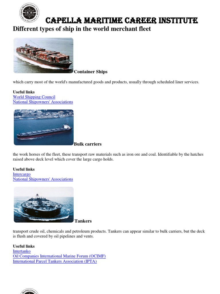 Types of Ships in Merchant Fleet | PDF | Ships | Shipping