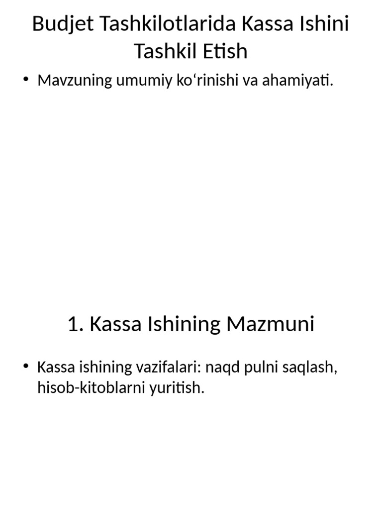 Kassa Ishi Prezentatsiya | PDF