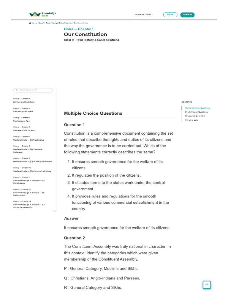 Civics — Chapter 1_ Our Constitution _ Solutions for Class 9 ICSE Total ...