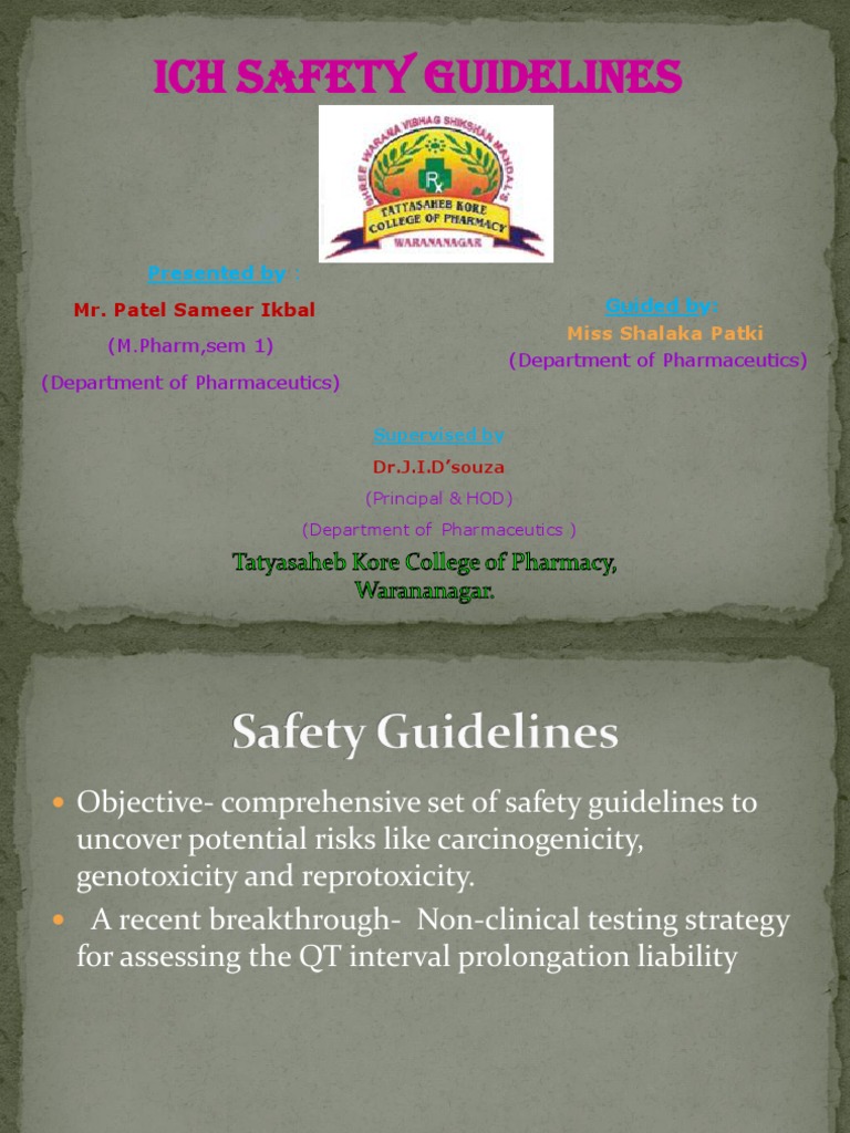 Ich Safety Guidelines: Presented By: Guided by | PDF | Toxicology ...