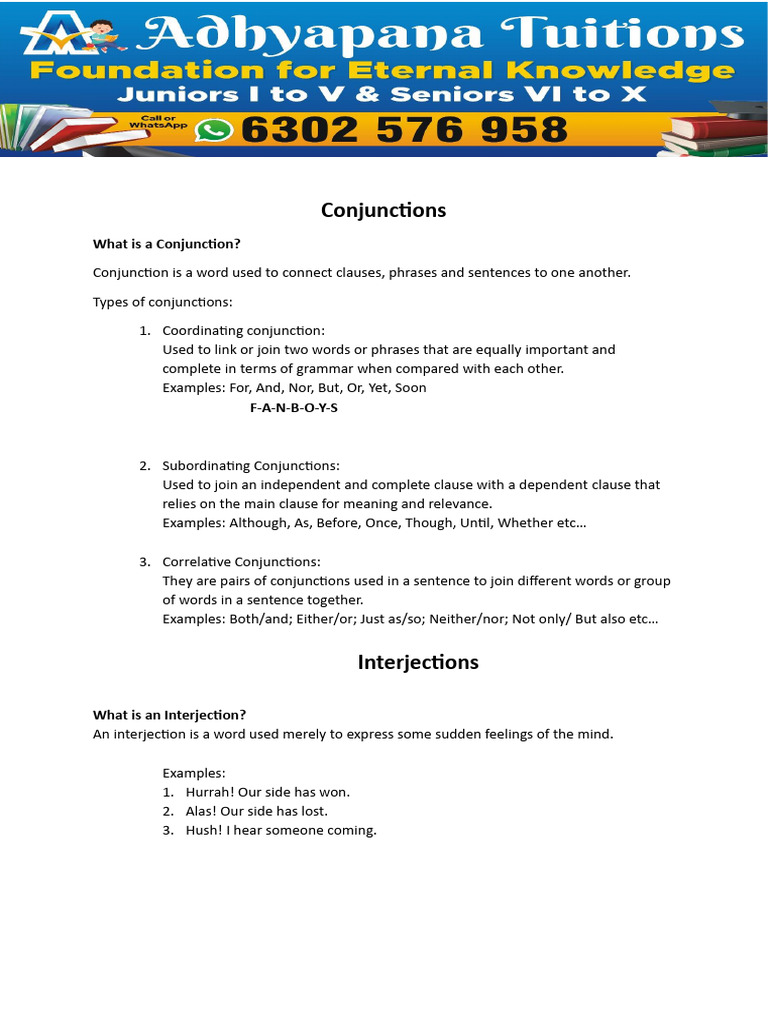 Conjunctions & Interjections | PDF