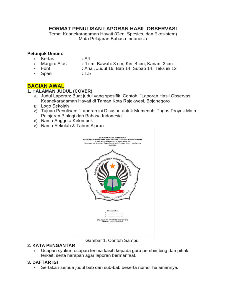 Format Penulisan Laporan Hasil Observasi | PDF