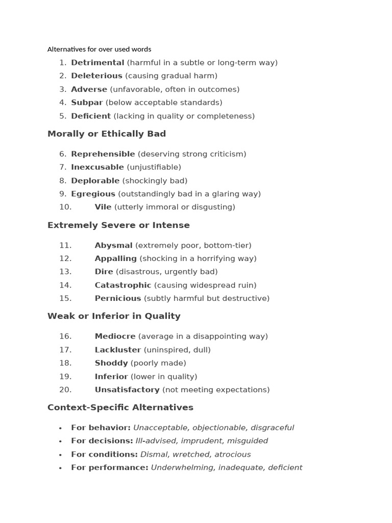 Alternatives to Overused Words List | PDF