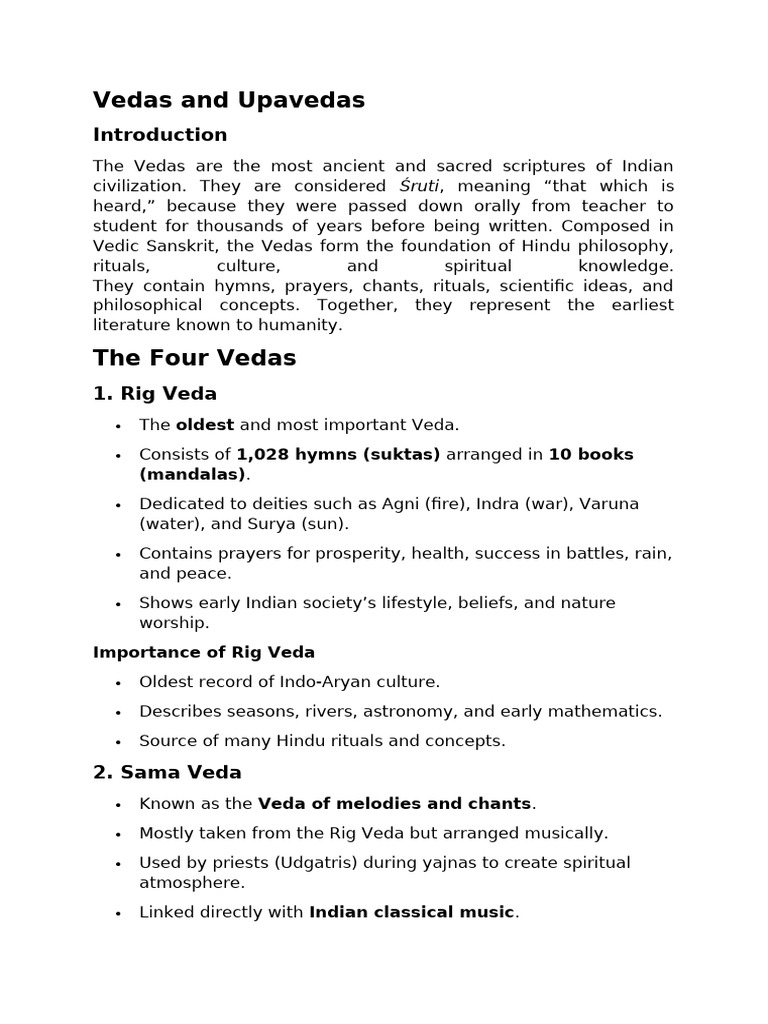 Vedas and Upavedas | PDF | Vedas | Ayurveda