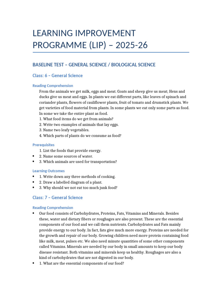 General Science & Biology Test 2025-26 | PDF | Foods | Cell (Biology)