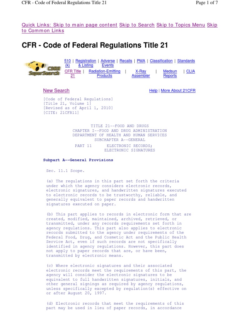 CFR - Code of Federal Regulations Title 21 | PDF | Records Management | Authentication