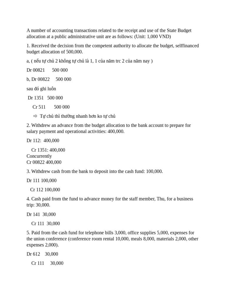 A Number of Accounting Transactions Related To The Receipt and Use of ...