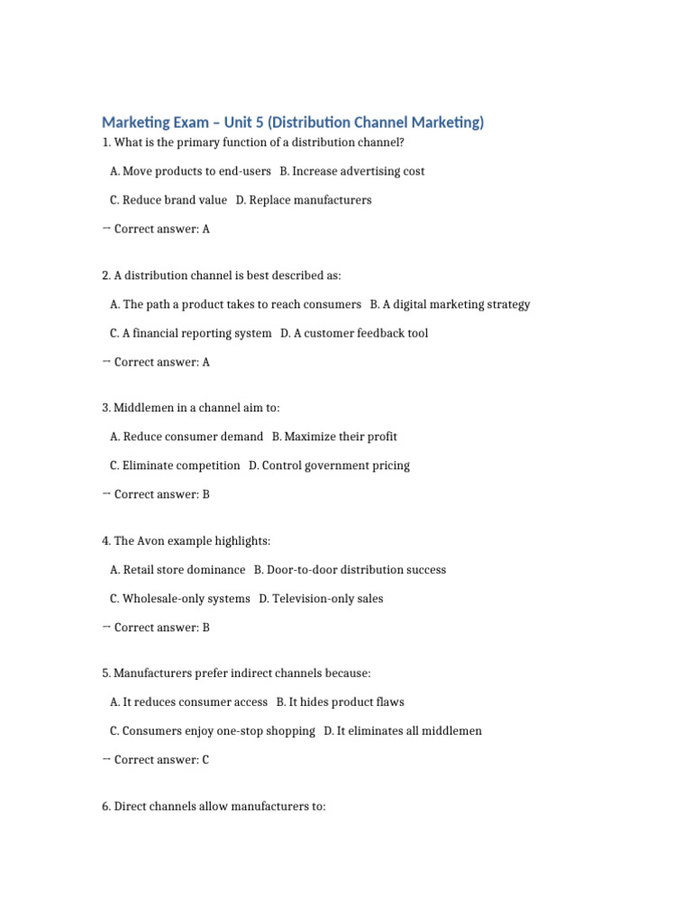 Marketing Unit5 Exam FINAL | PDF | Brand | Retail