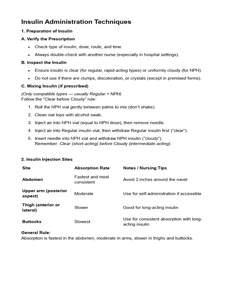 Insulin Administration Techniques Guide | PDF | Injection (Medicine ...